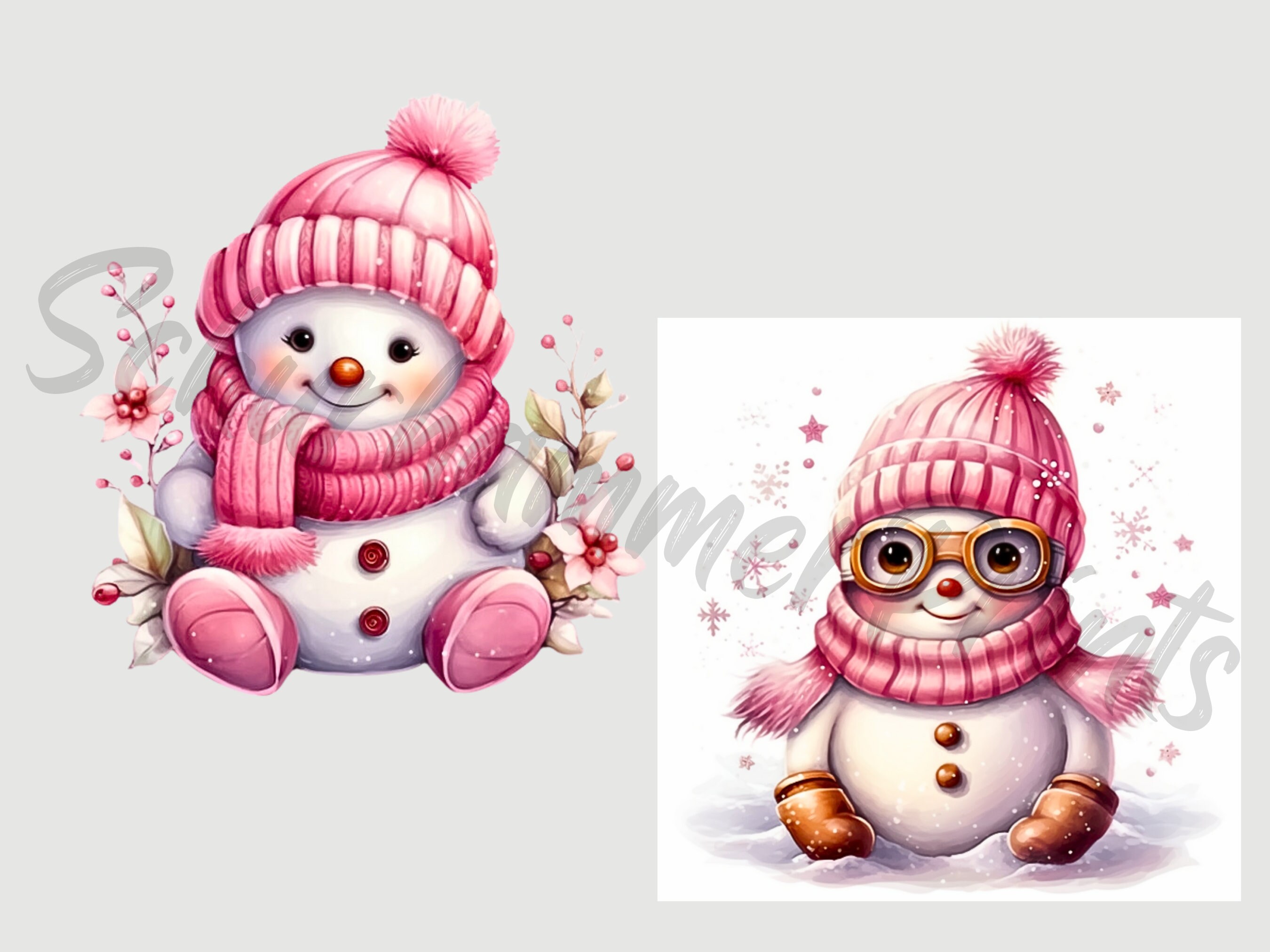 Watercolor Pink Snowman Clipart, Winter Clipart, Holiday Clipart ...