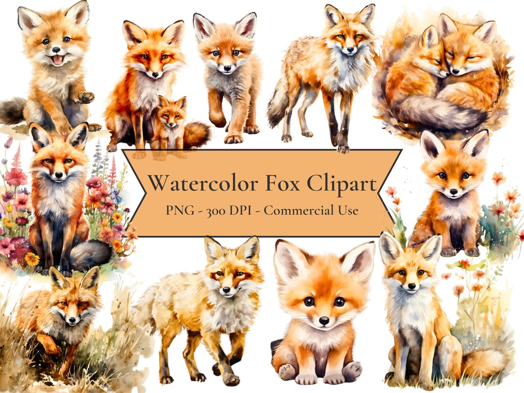 Watercolor Fox Clipart, Woodland Animal Clipart, Fall Clipart ...
