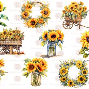 Watercolor Sunflower Clipart, Summer Clipart, Sunflower Floral Bouquets ...