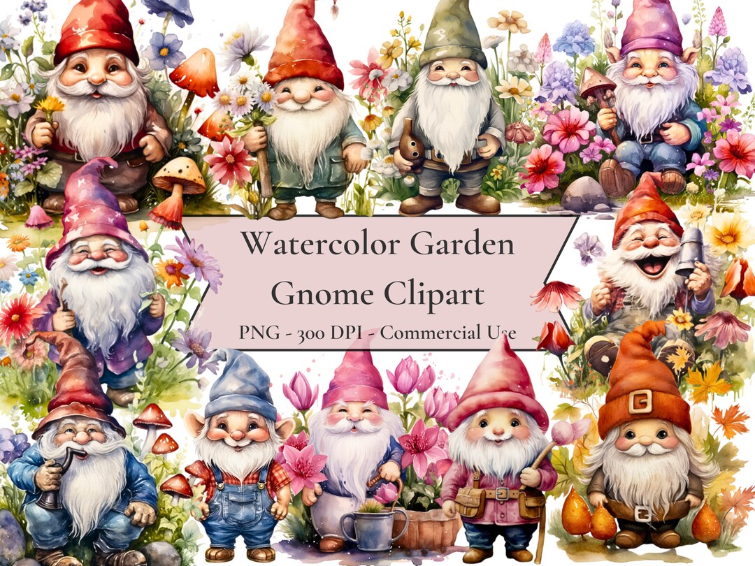 Watercolor Garden Gnome Clipart, Fairytale Images, Fantasy Clipart ...