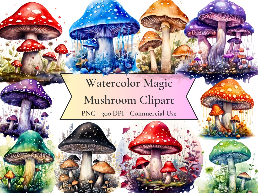 Mushroom Watercolor Clipart, Watercolor Magic Mushroom Clipart, Fantasy ...