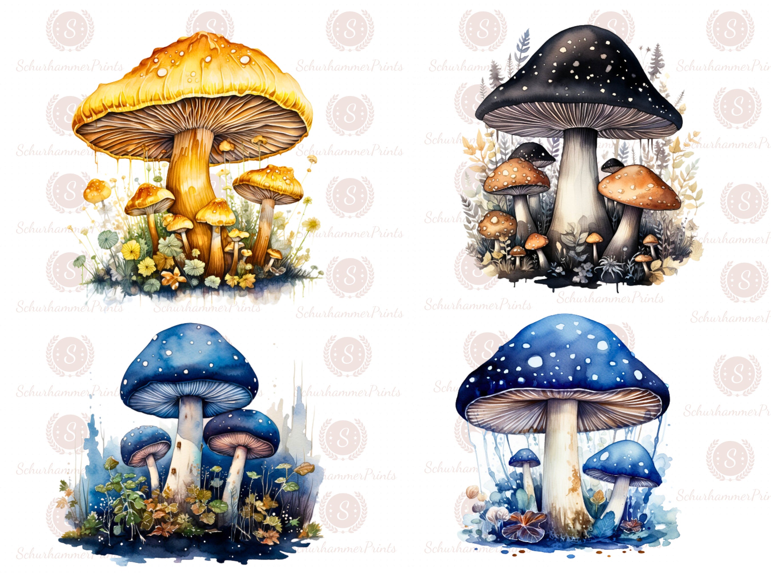 Mushroom Watercolor Clipart, Watercolor Magic Mushroom Clipart, Fantasy ...