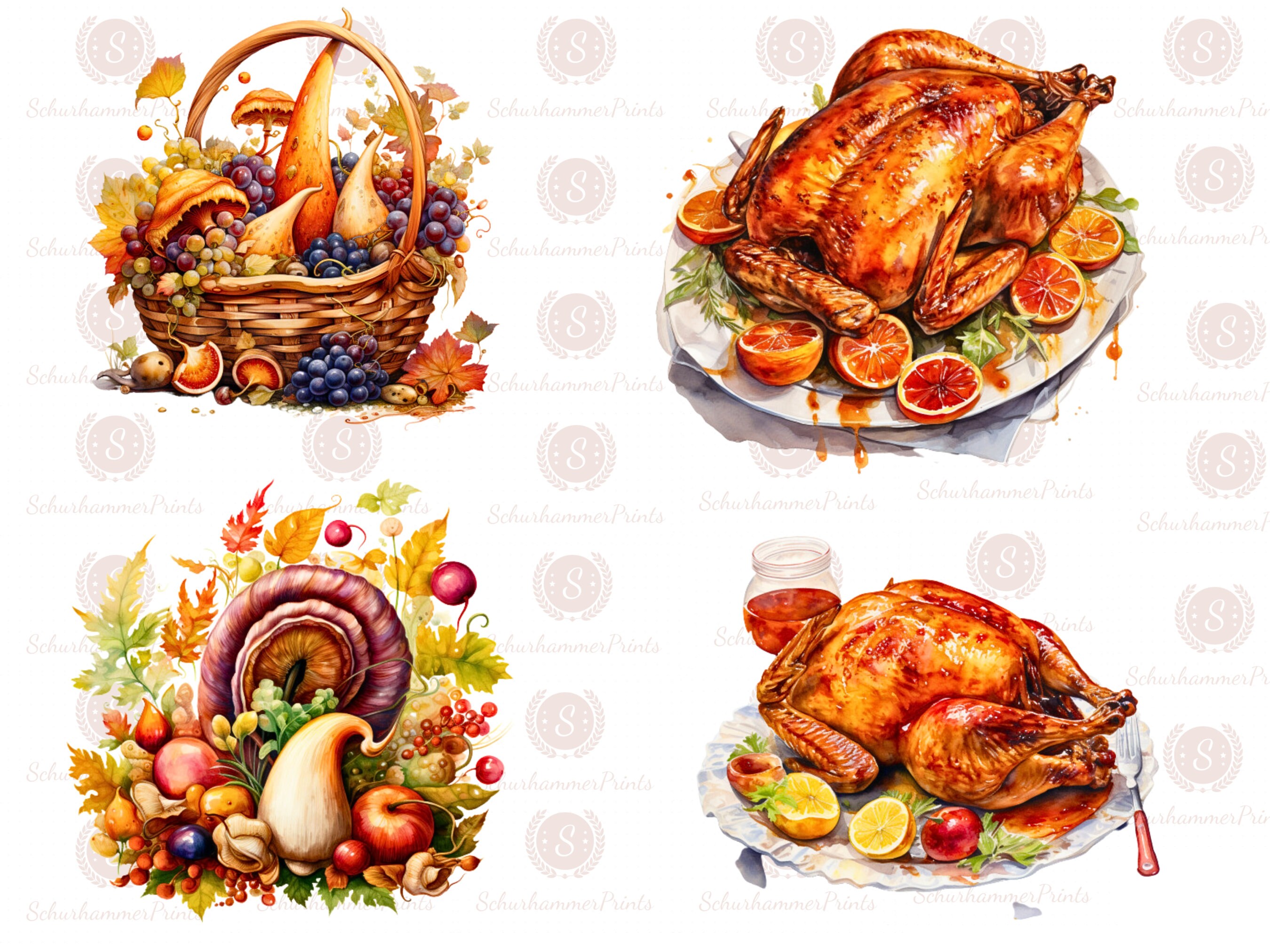 Watercolor Thanksgiving Clipart Bundle, Fall Clipart, Autumn Clipart ...