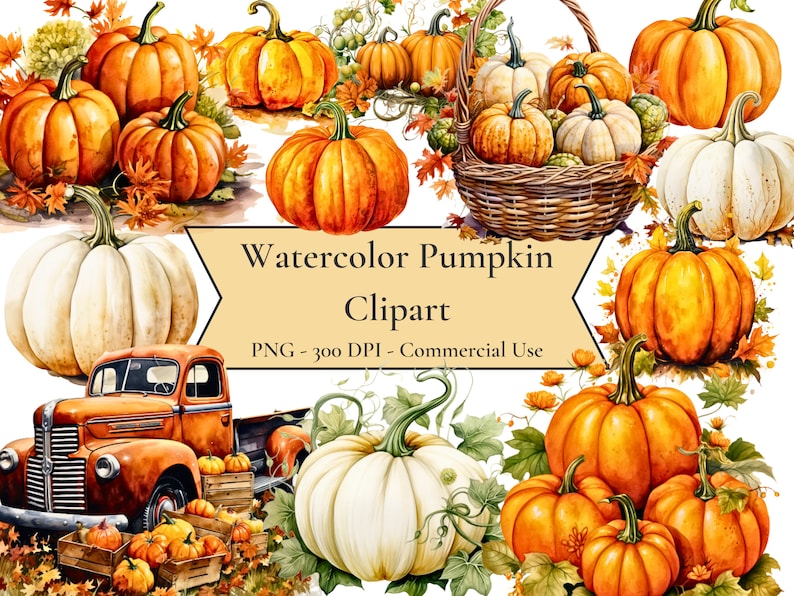 Watercolor Pumpkin Clipart, Autumn Clipart, Halloween Clipart, Fall ...