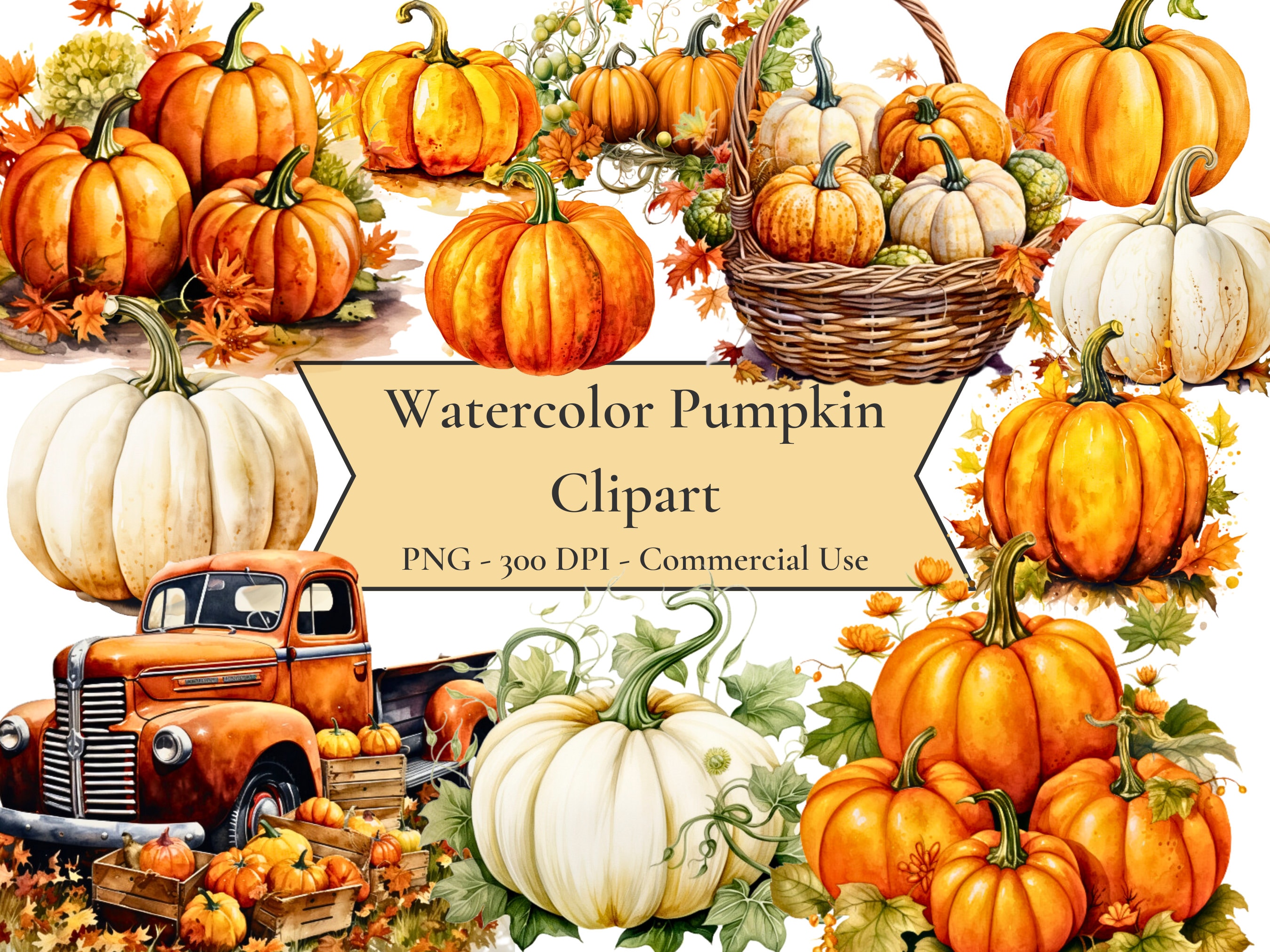 Watercolor Pumpkin Clipart, Autumn Clipart, Halloween Clipart, Fall ...