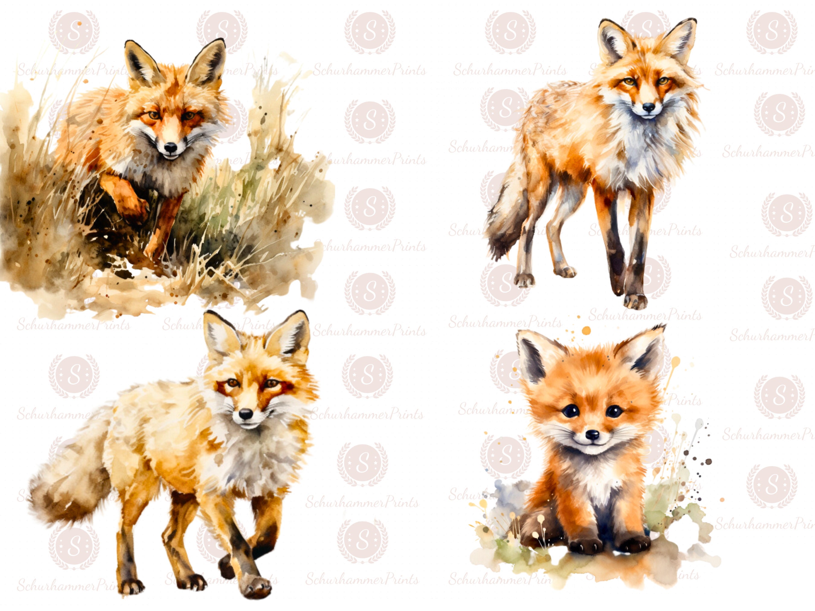 Watercolor Fox Clipart Woodland Animal Clipart Fall Clipart - Etsy