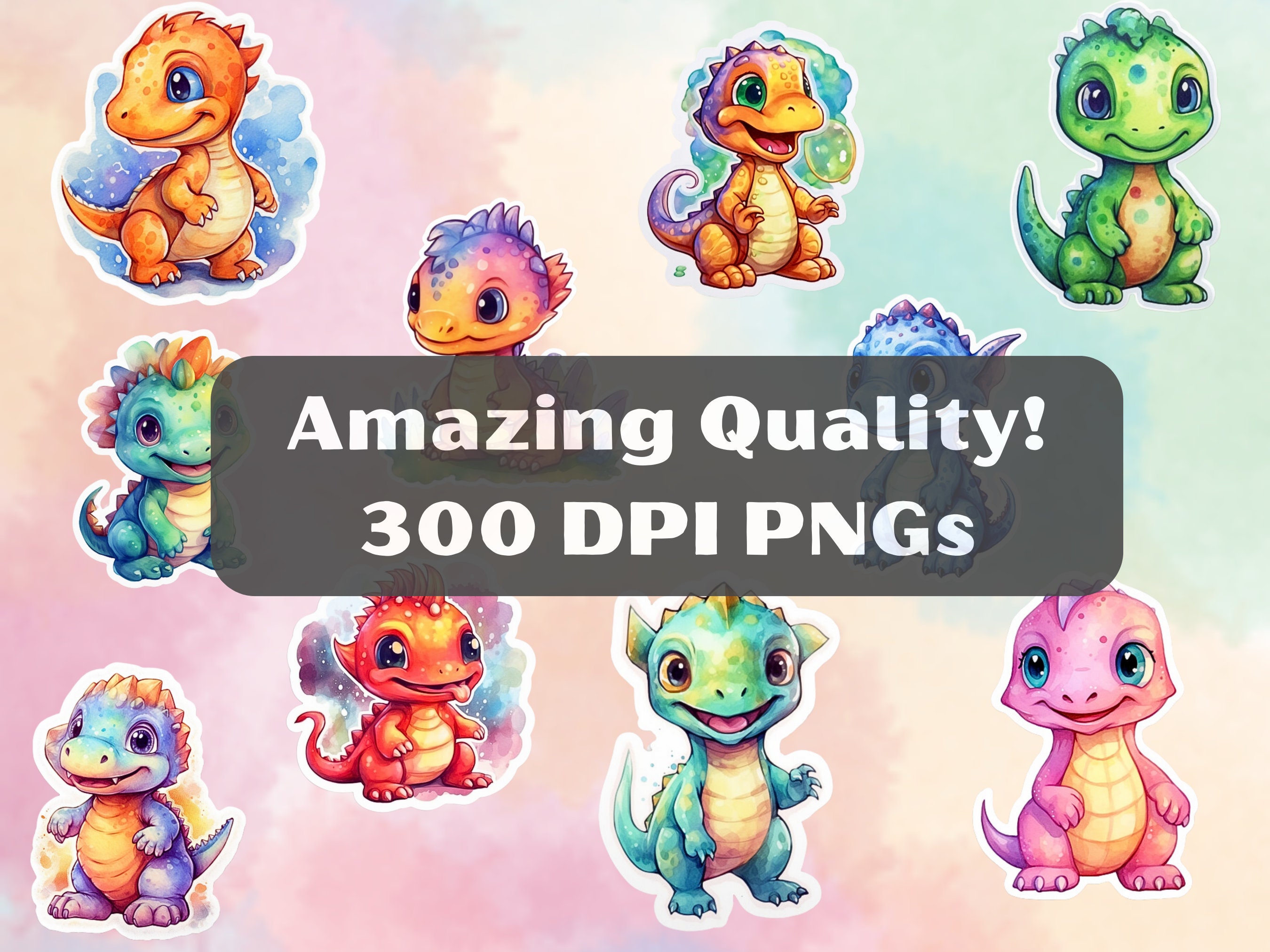 Cute Baby Dino PNG Stickers, Printable Stickers, Instant Download ...