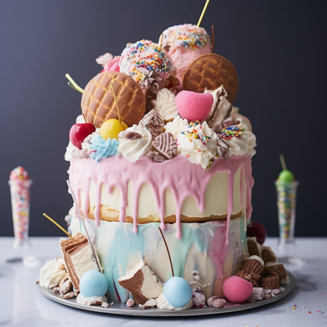 Crazy Ice Cream Cake Multiple Colored Cake With Ice Cream, Digital ...