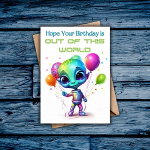 Alien Birthday Card, Kid's Birthday, Out of This World, Alien Party ...