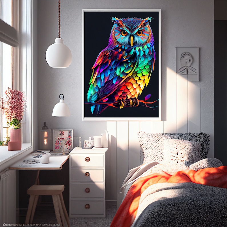 Rainbow Owl - Multi Color Bird - Digital Download - Beautiful Owl Print ...