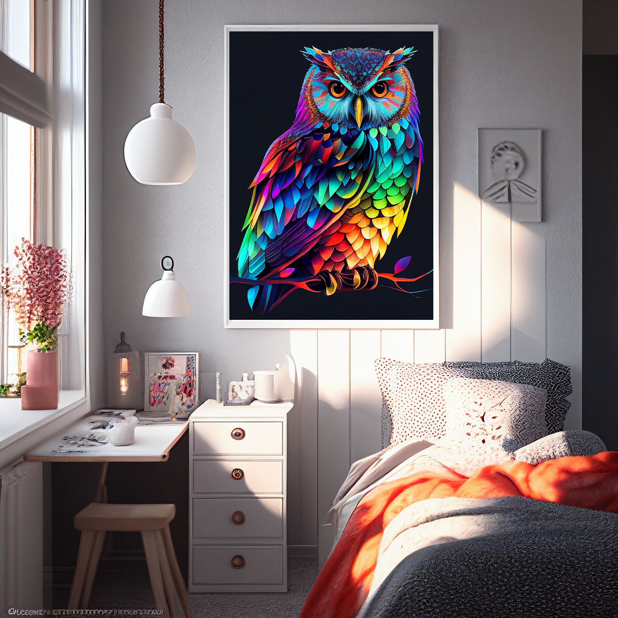 Rainbow Owl - Multi Color Bird - Digital Download - Beautiful Owl Print ...