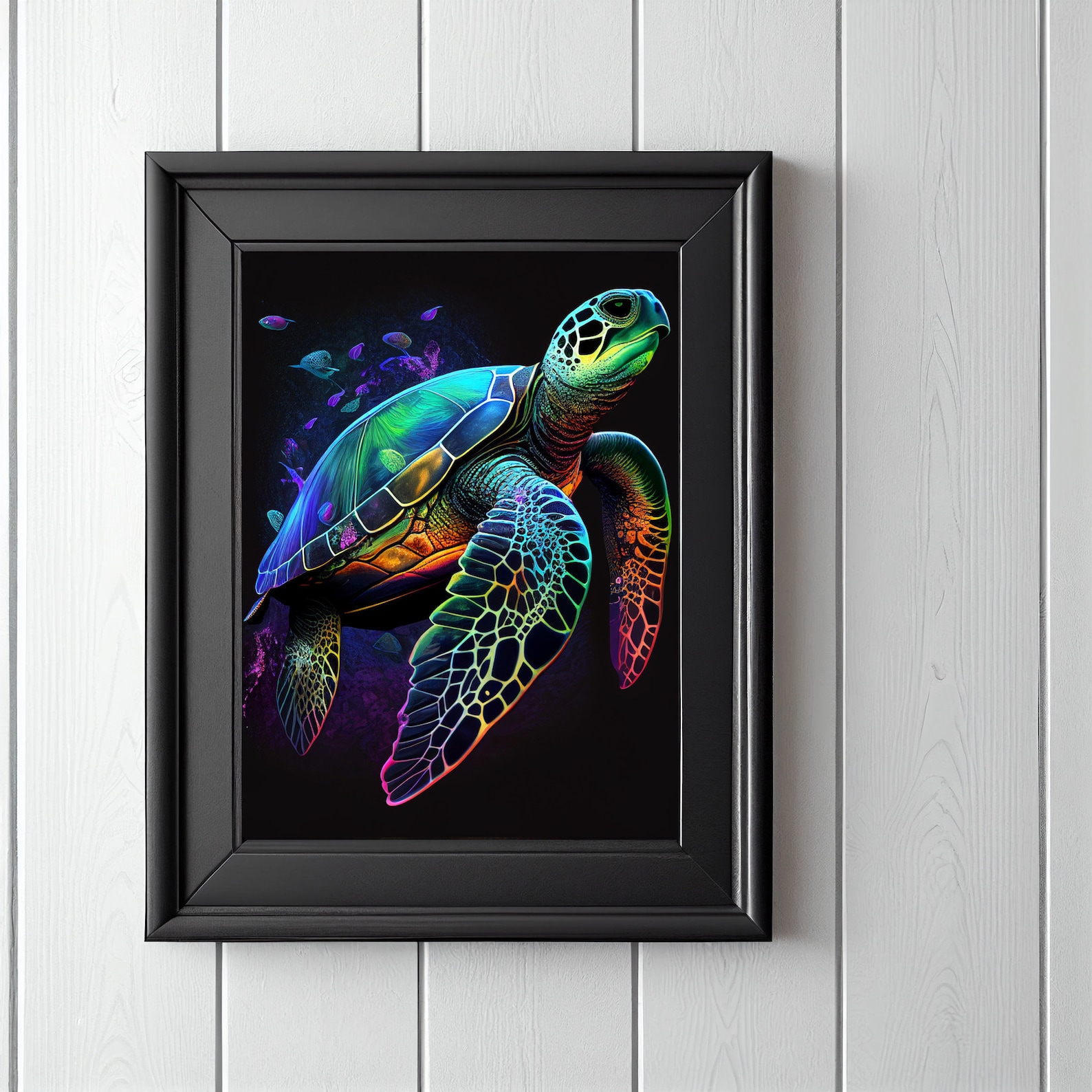 Glowing Sea Turtle Print - Instant Download - Multi-colored Turtle ...