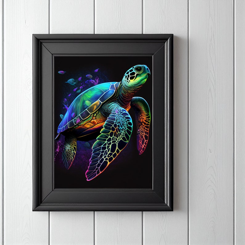 Glowing Sea Turtle Print - Instant Download - Multi-colored Turtle ...