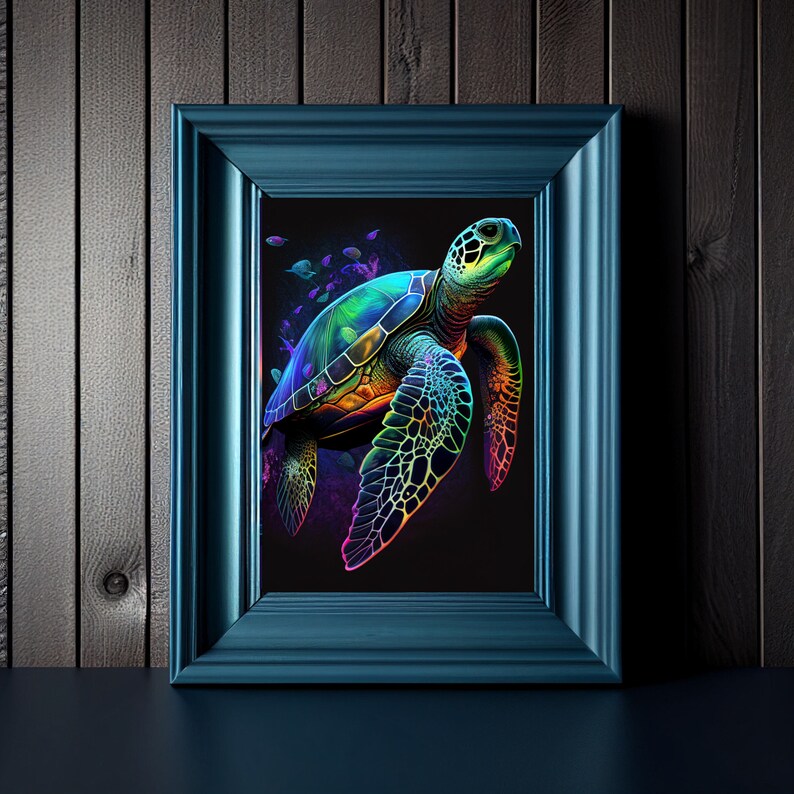 Glowing Sea Turtle Print - Instant Download - Multi-colored Turtle ...