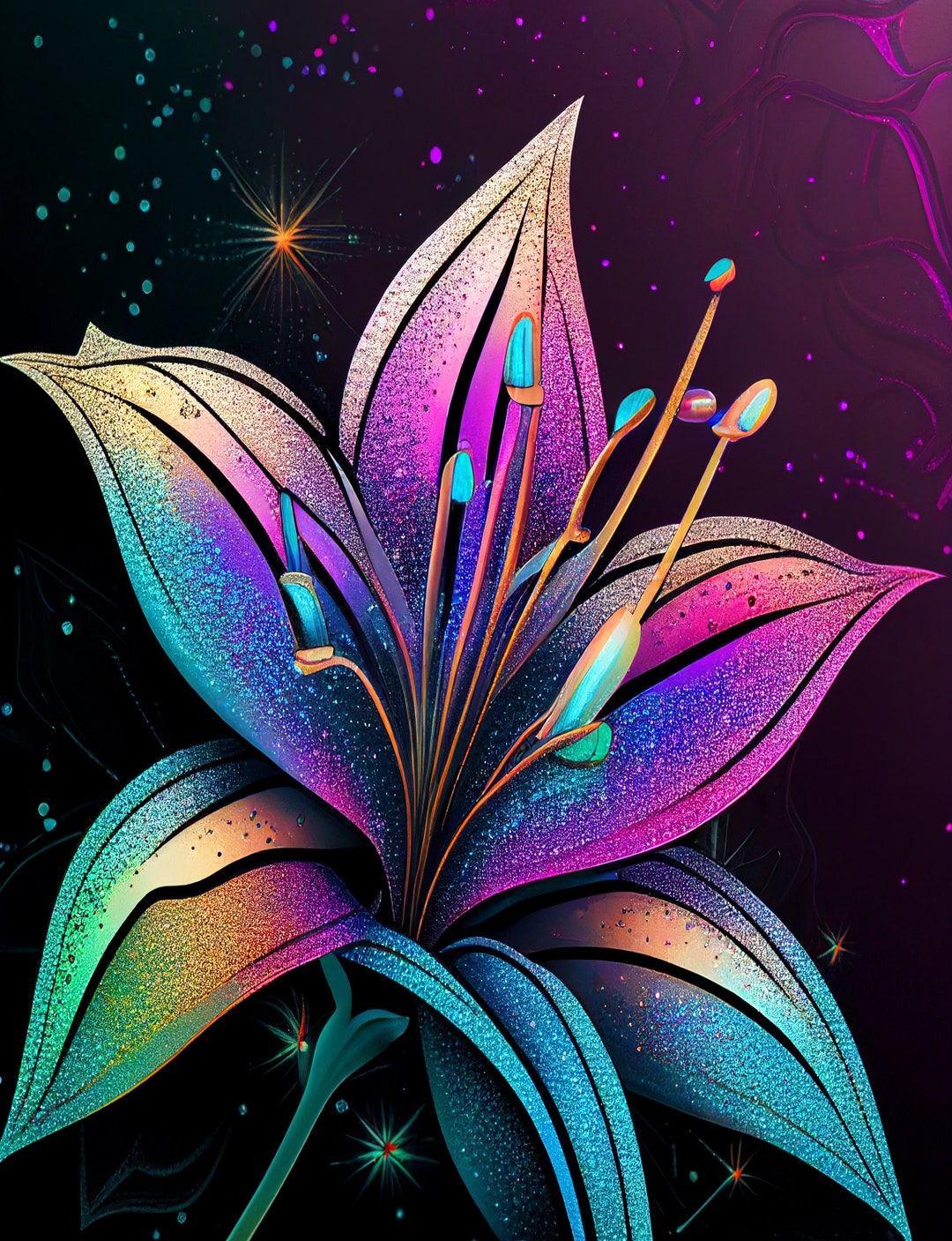 Rainbow Lily Print - Multi Color Flower - Digital Download - Bright ...