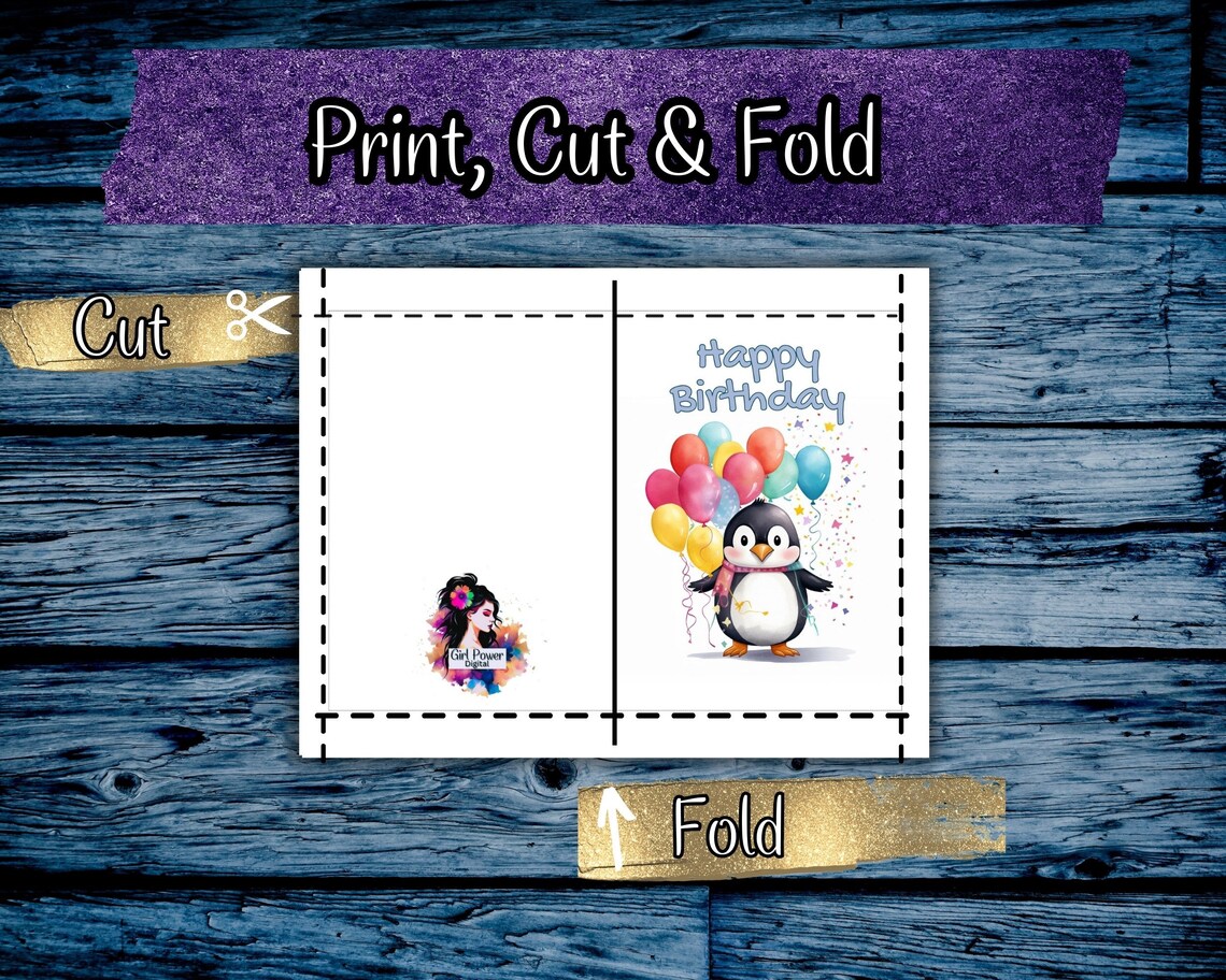 Penguin Birthday Card, Happy Birthday, Printable, Digital Card, Penguin ...