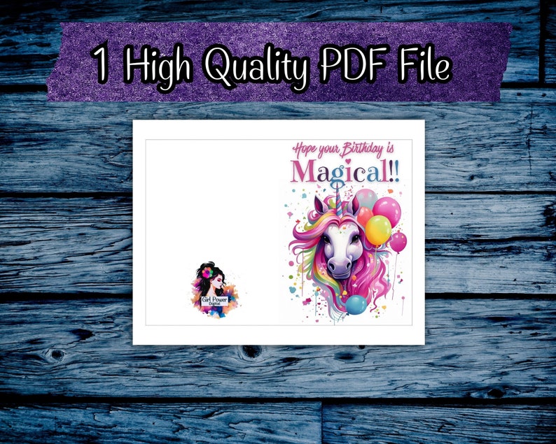 Unicorn Birthday Card, Printable Magical Unicorn Card, Kids, Birthday ...