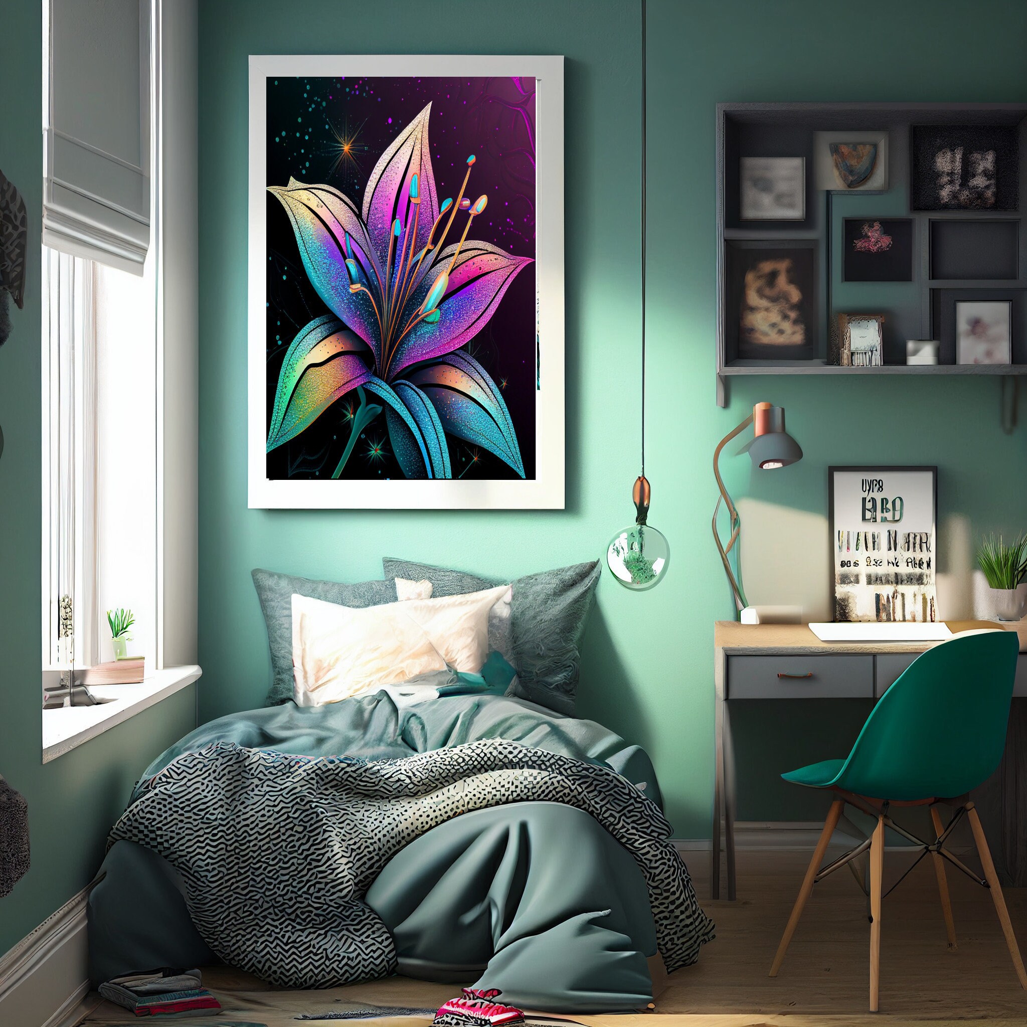 Rainbow Lily Print - Multi Color Flower - Digital Download - Bright ...