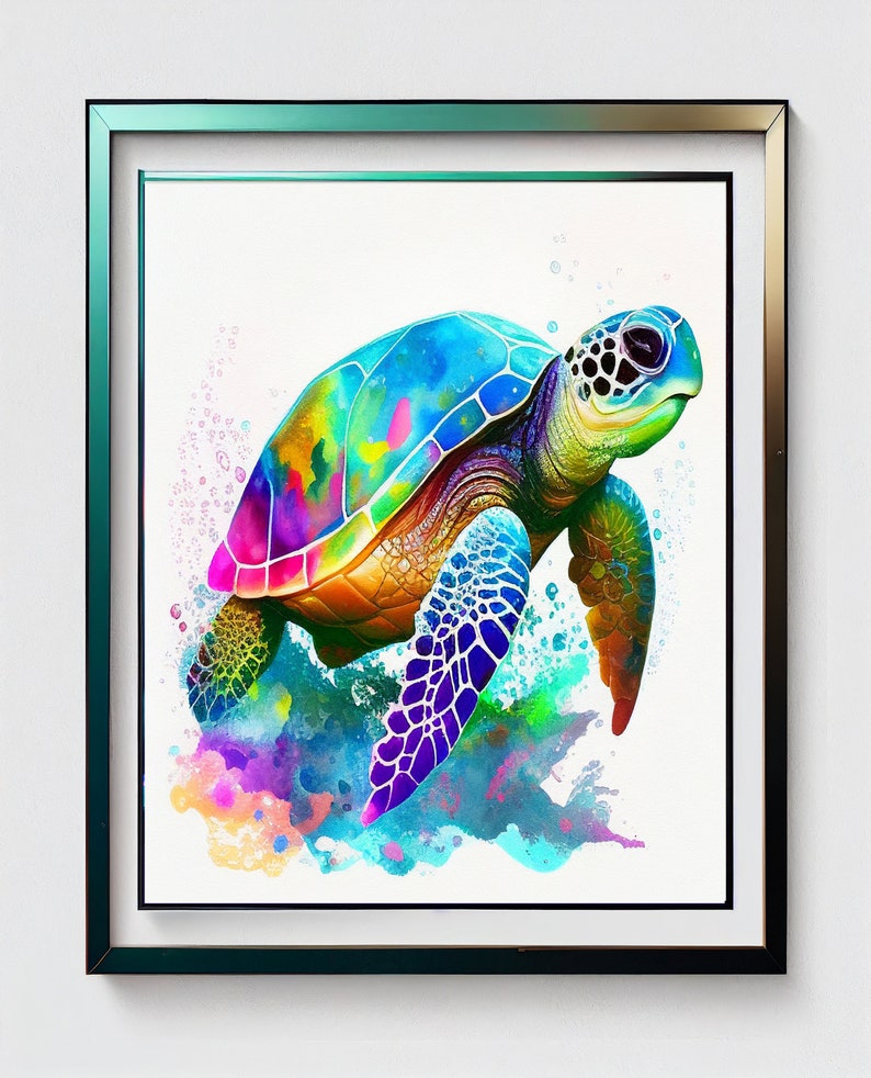 Beautiful Watercolor Turtle, Digital Print, Bright and Colorful, Cute ...