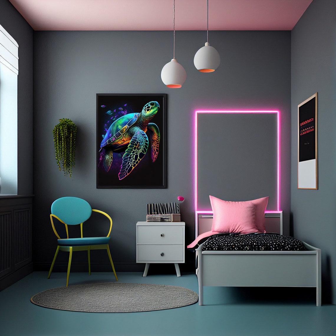 Glowing Sea Turtle Print - Instant Download - Multi-colored Turtle ...