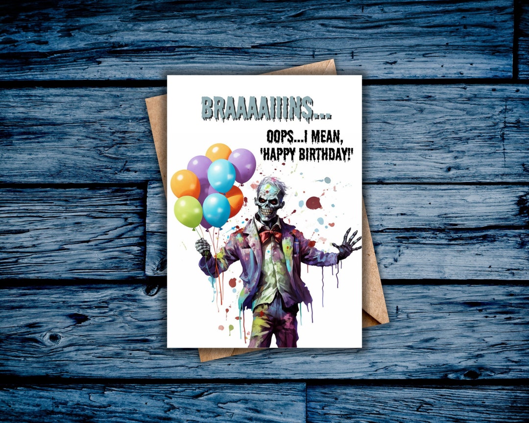 Zombie Birthday Card, Horror Fan's Birthday Card, Blank Inside, Scary ...
