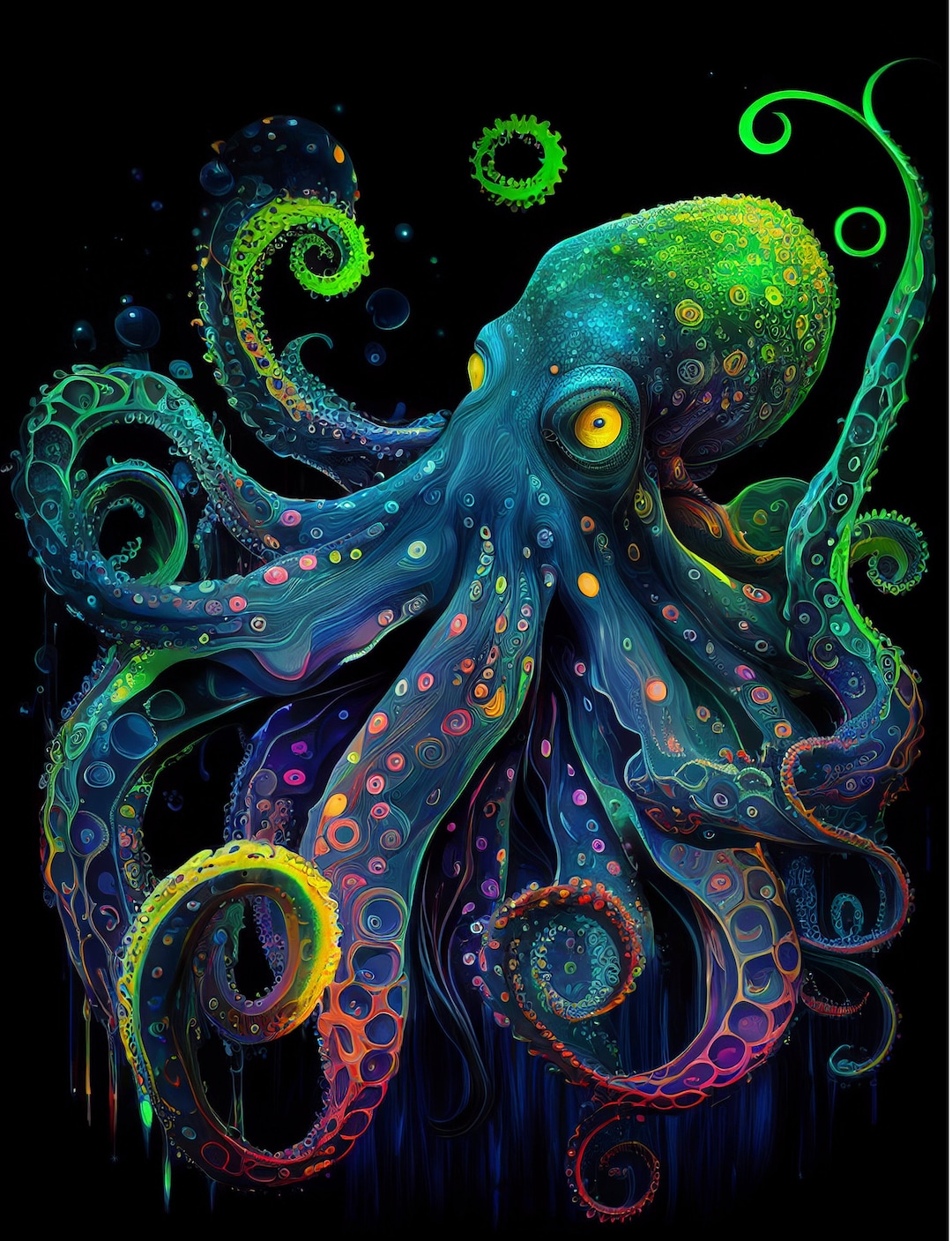 Glowing Multicolored Octopus, Digital Art, Psychedelic Colors, Ocean ...