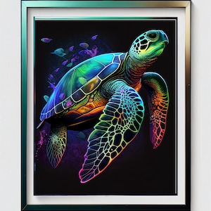Glowing Sea Turtle Print - Instant Download - Multi-colored Turtle ...