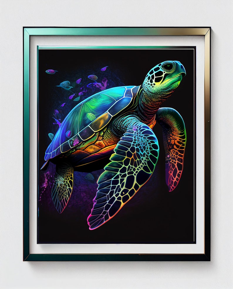 Glowing Sea Turtle Print - Instant Download - Multi-colored Turtle ...