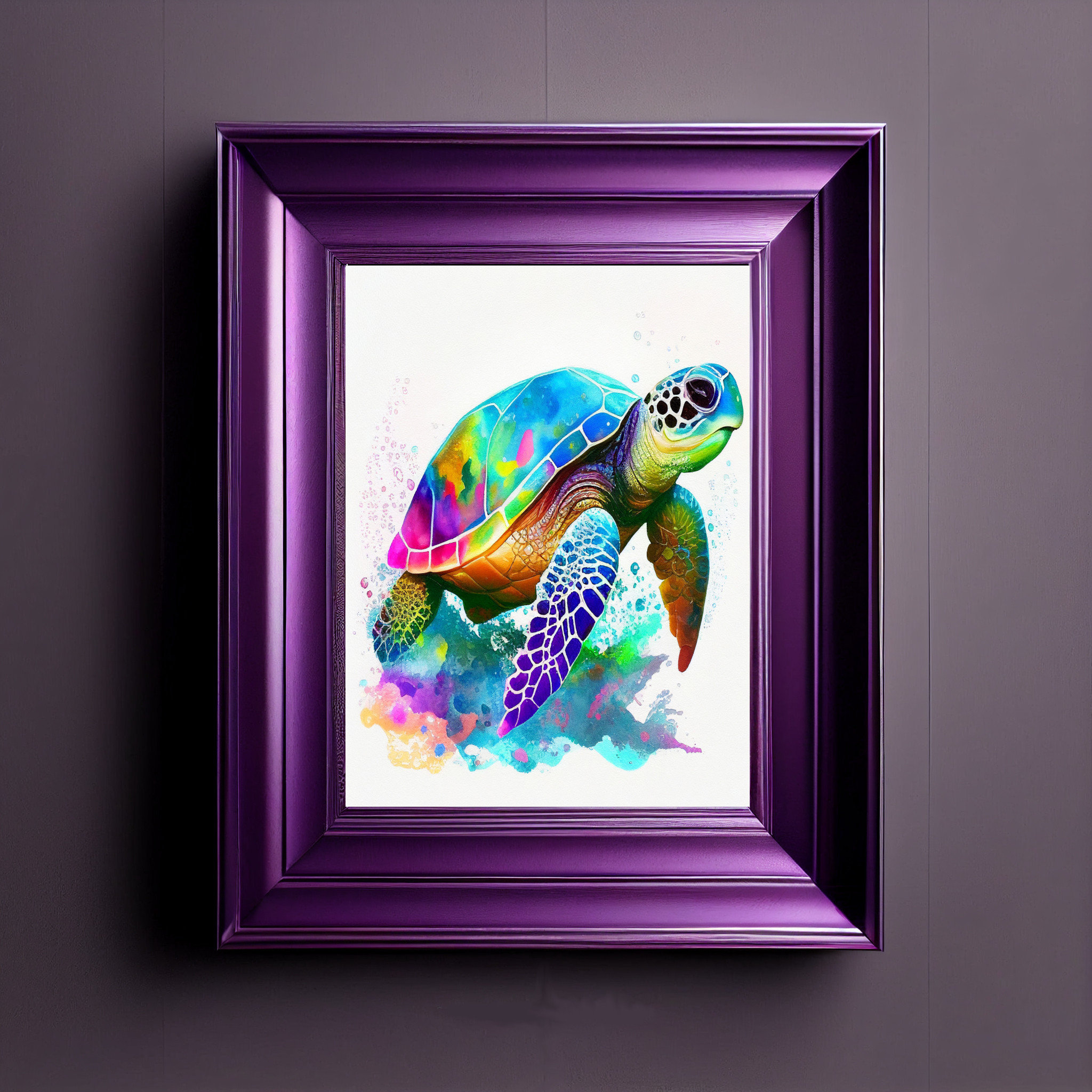 Beautiful Watercolor Turtle, Digital Print, Bright and Colorful, Cute ...