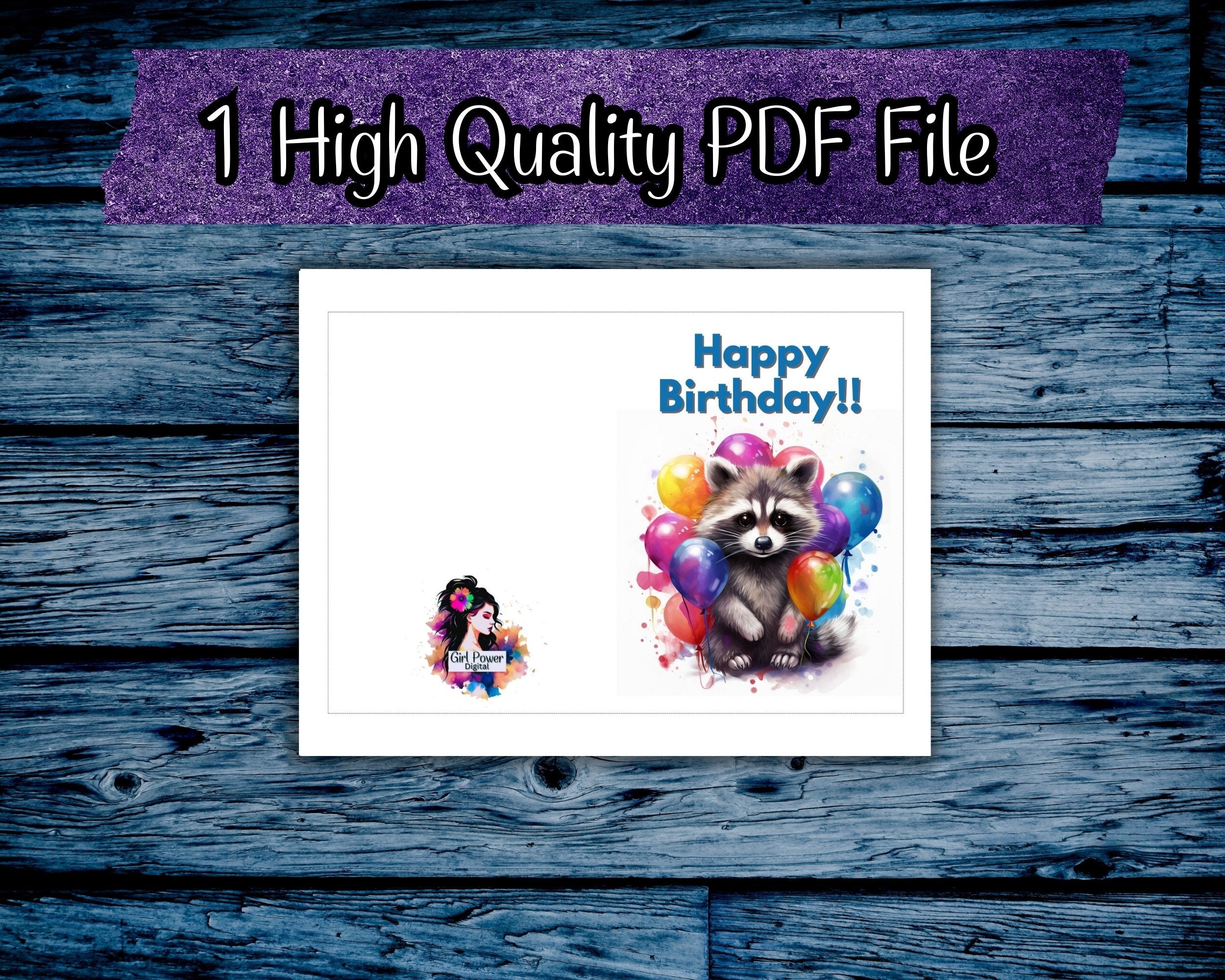 Raccoon Birthday Card, Happy Birthday, Printable, Digital Card, Raccoon ...