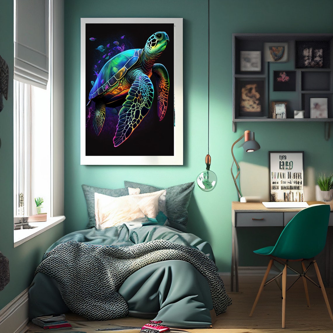 Glowing Sea Turtle Print - Instant Download - Multi-colored Turtle ...