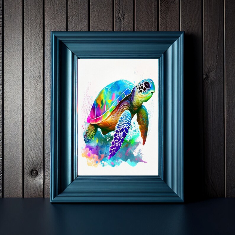Beautiful Watercolor Turtle, Digital Print, Bright and Colorful, Cute ...