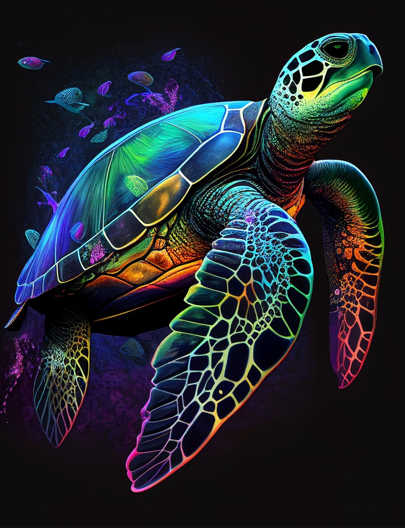 Glowing Sea Turtle Print - Instant Download - Multi-colored Turtle ...