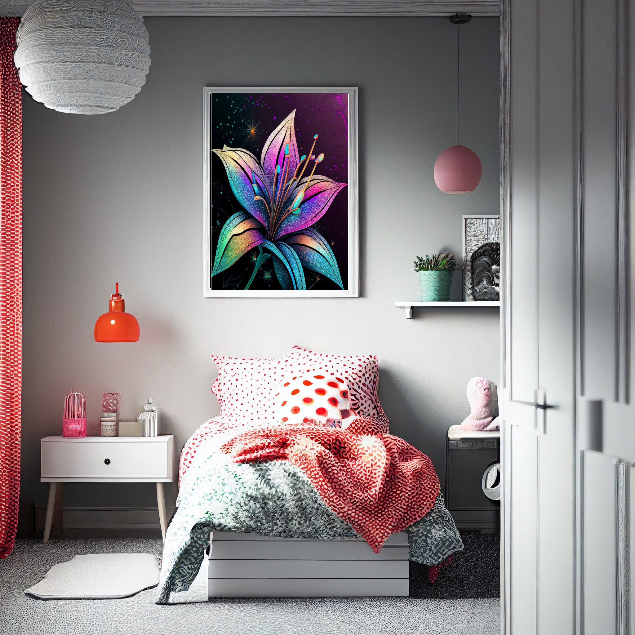 Rainbow Lily Print - Multi Color Flower - Digital Download - Bright ...