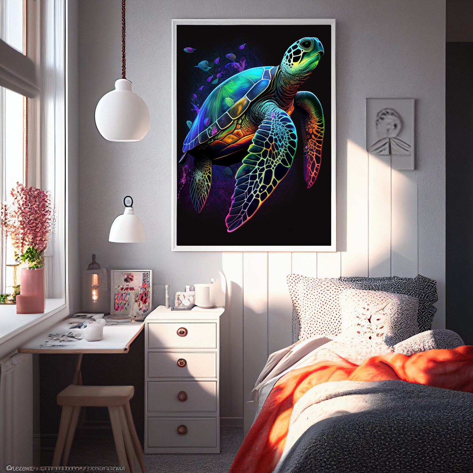 Glowing Sea Turtle Print - Instant Download - Multi-colored Turtle ...