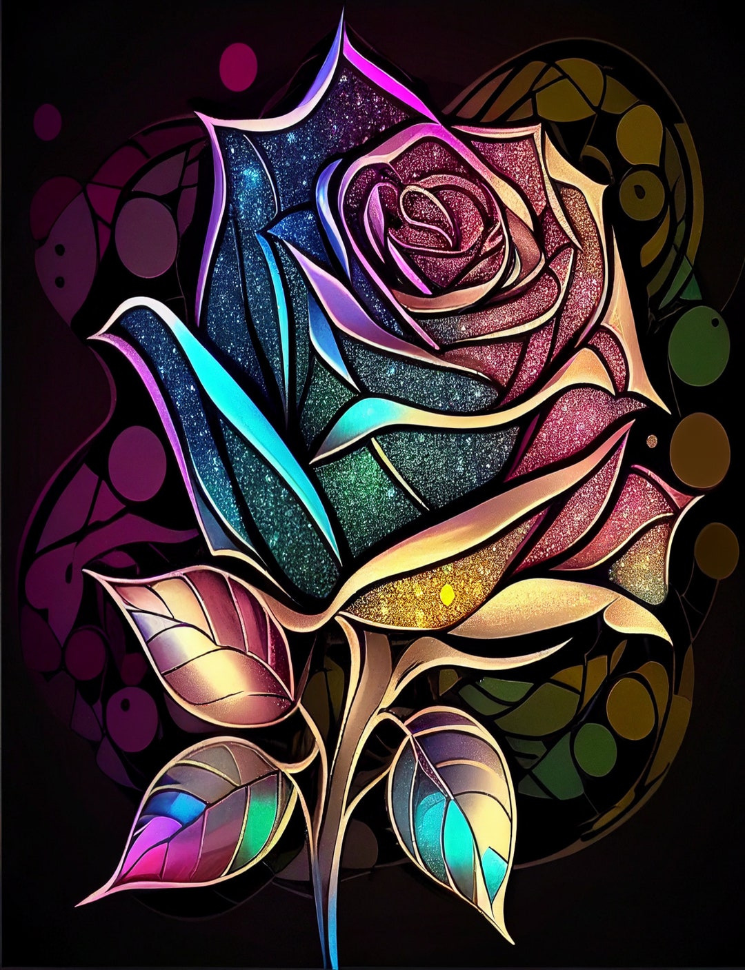 Beautiful Colorful Rose - Rose Digital Art - Glitter Rose - Stained ...
