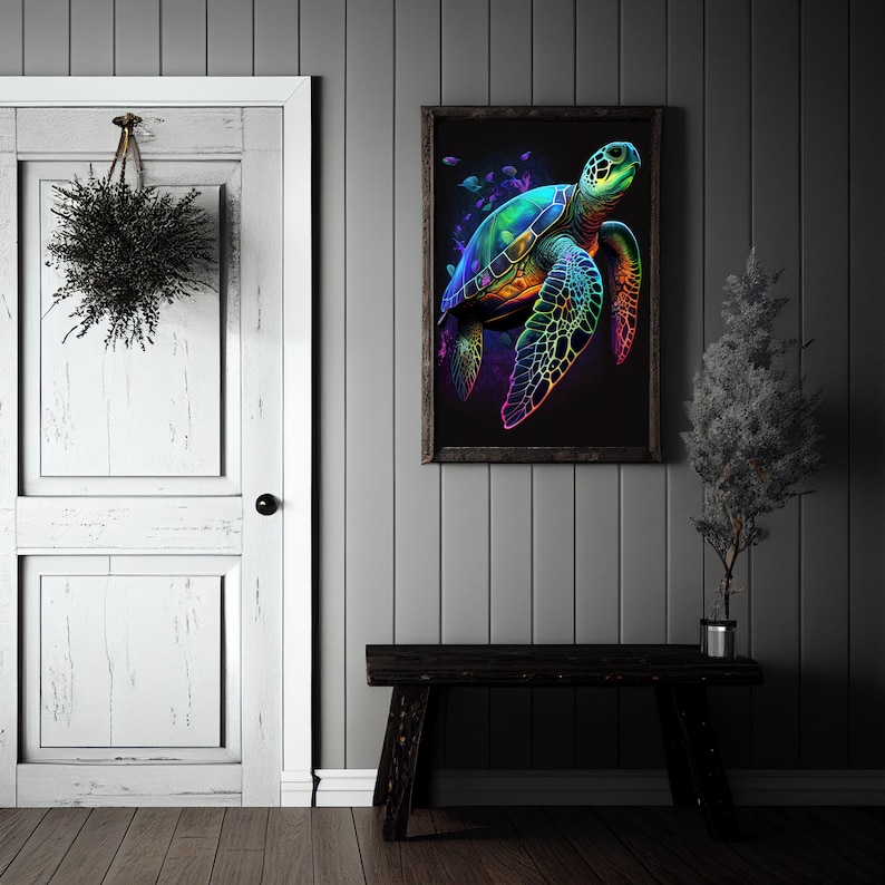 Glowing Sea Turtle Print - Instant Download - Multi-colored Turtle ...