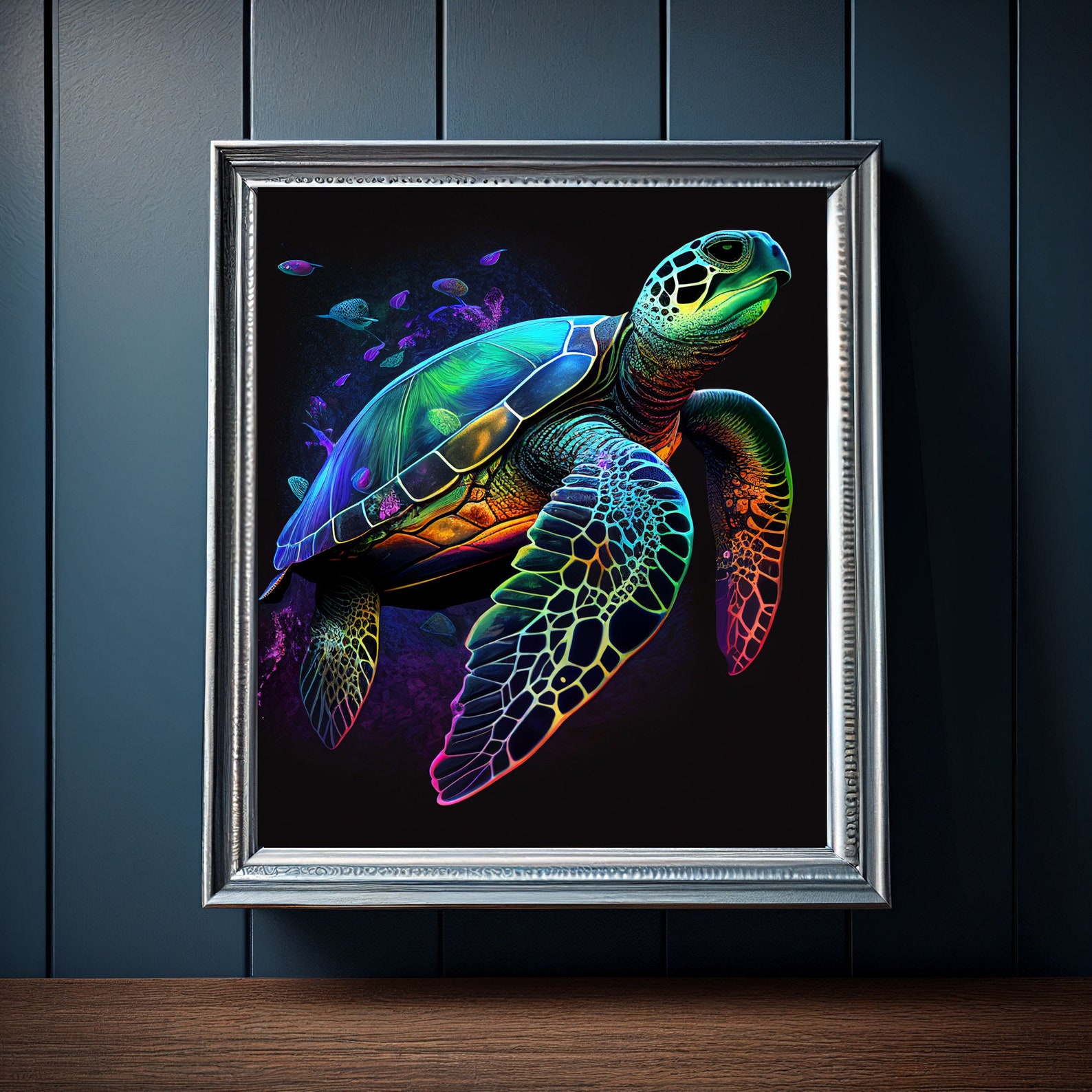 Glowing Sea Turtle Print - Instant Download - Multi-colored Turtle ...