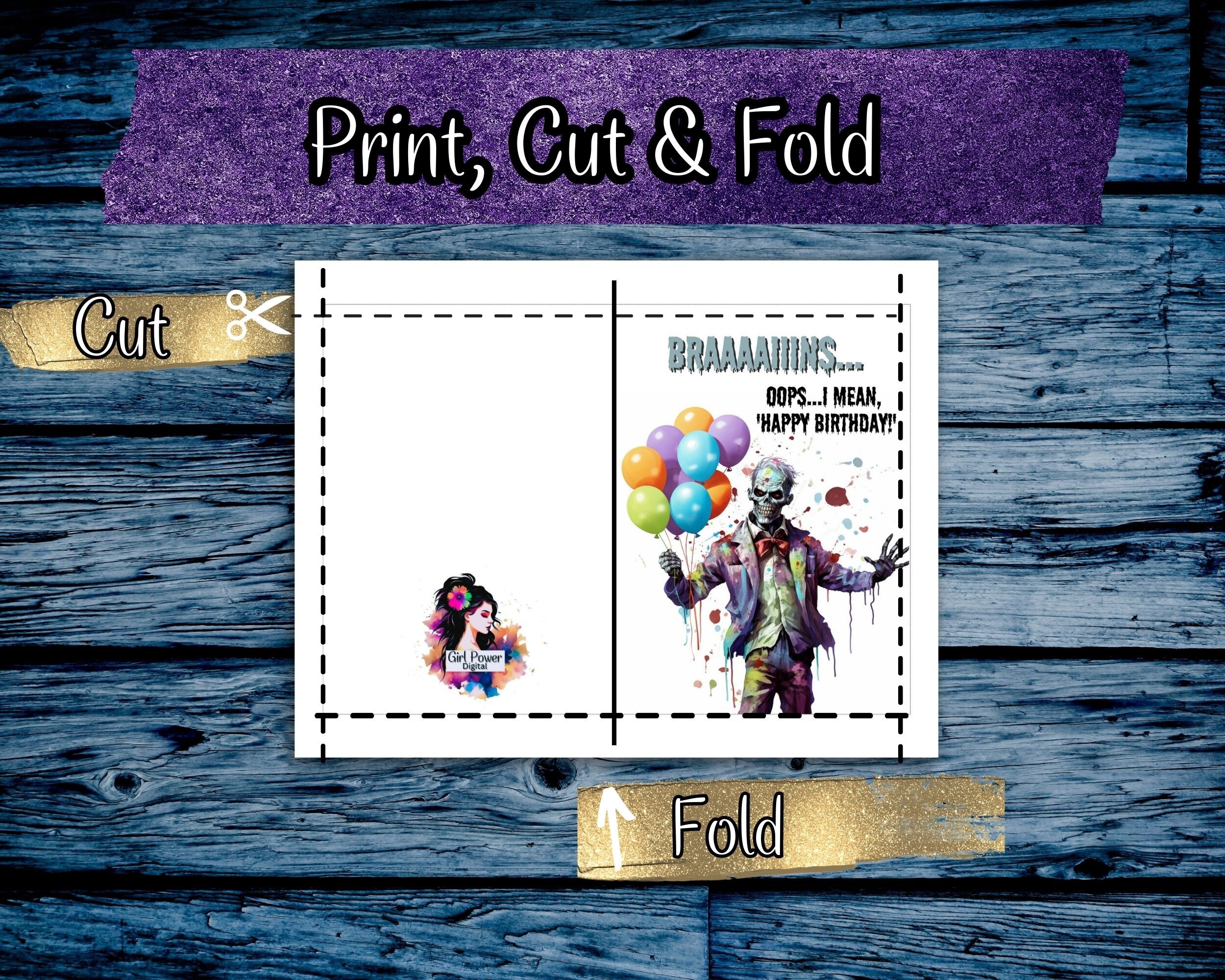 Zombie Birthday Card, Horror Fan's Birthday Card, Blank Inside, Scary ...