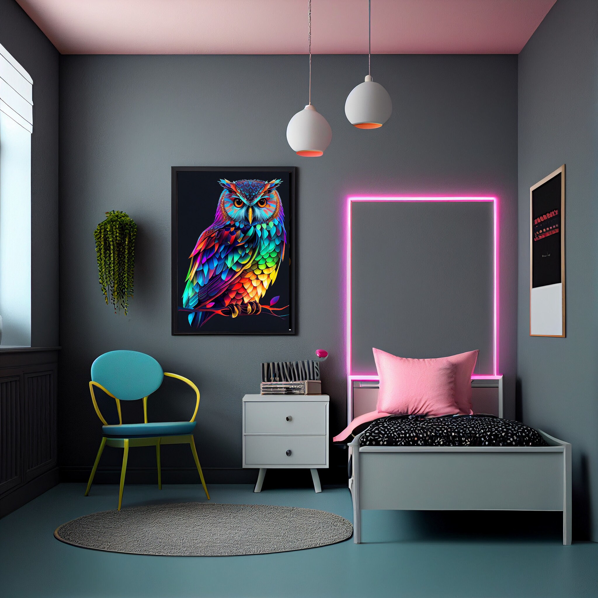 Rainbow Owl - Multi Color Bird - Digital Download - Beautiful Owl Print ...