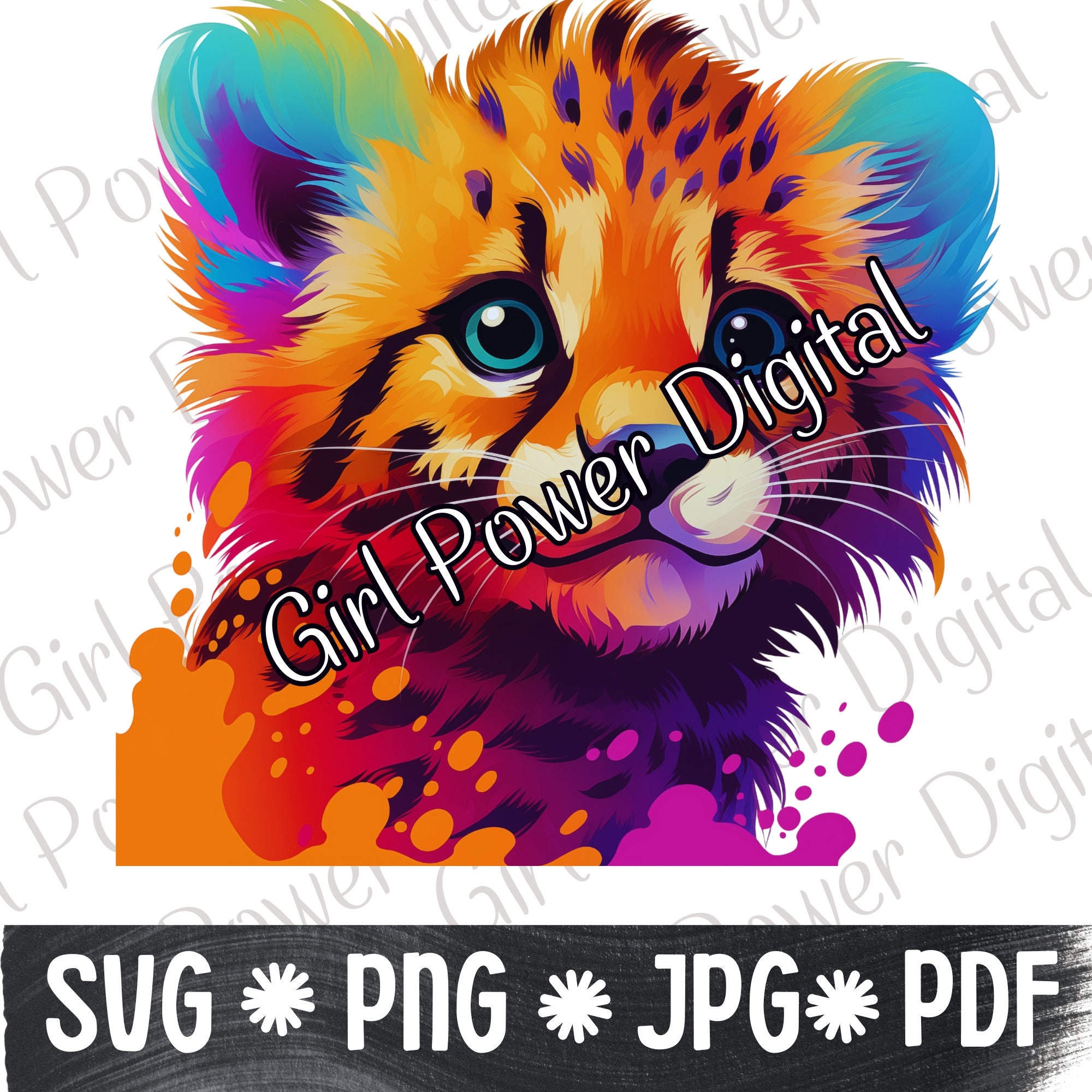 Cute Cheetah Cub PNG - Multicolored Cheetah SVG - Sublimation ...