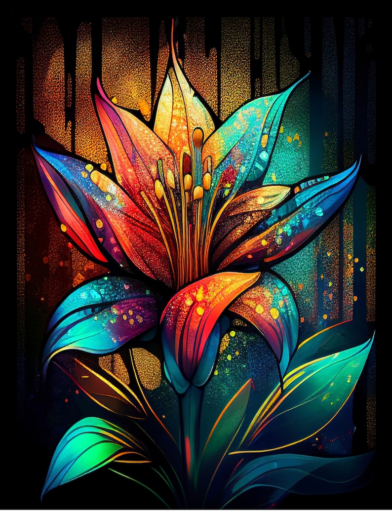 Rainbow Colored Lily - Stained Glass Inspired - Multi Color Flower ...