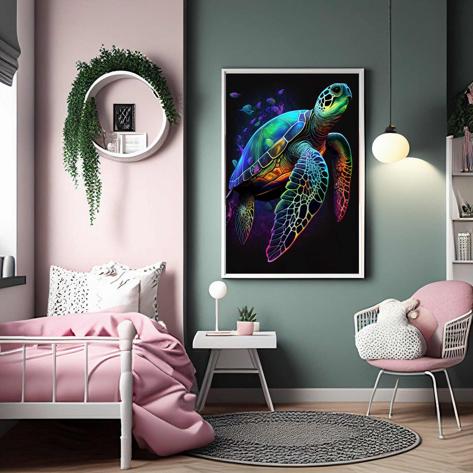 Glowing Sea Turtle Print - Instant Download - Multi-colored Turtle ...