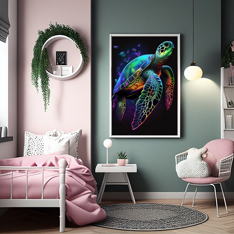 Glowing Sea Turtle Print - Instant Download - Multi-colored Turtle ...