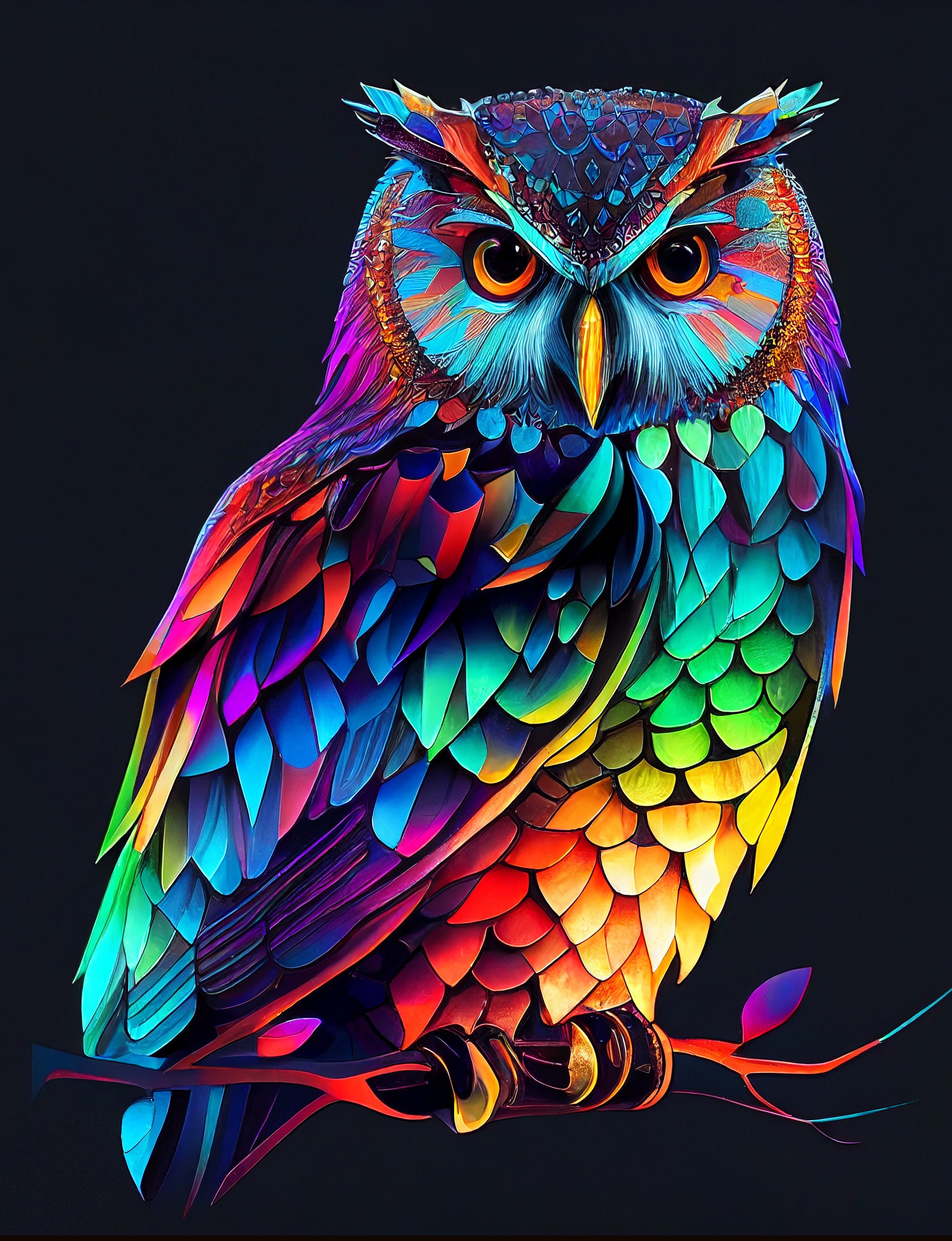 Rainbow Owl Multi Color Bird Digital Download Beautiful Owl Print