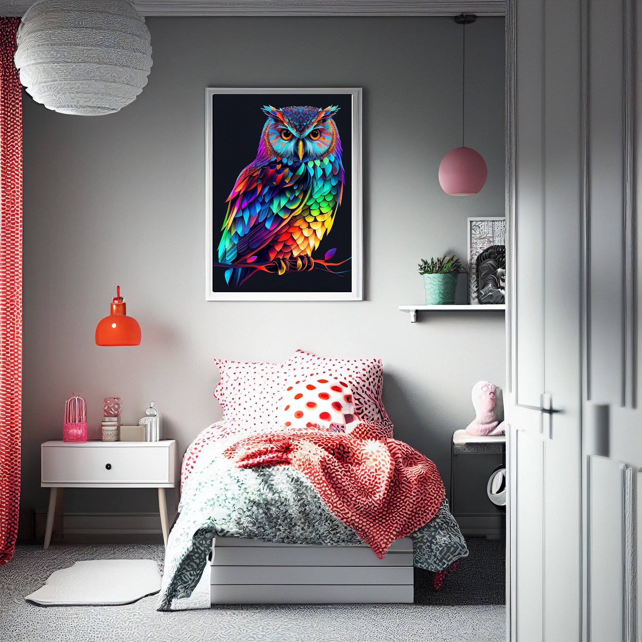 Rainbow Owl - Multi Color Bird - Digital Download - Beautiful Owl Print ...
