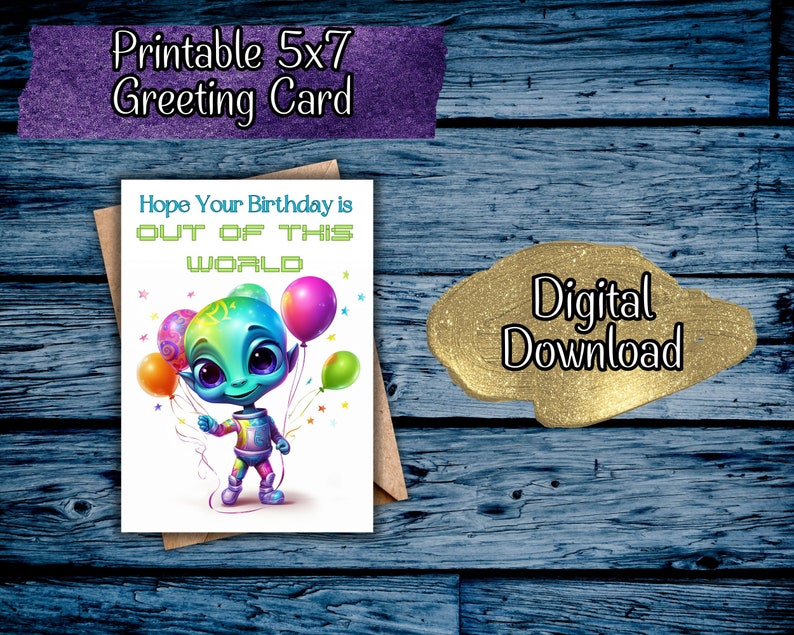 Alien Birthday Card, Kid's Birthday, Out of This World, Alien Party ...