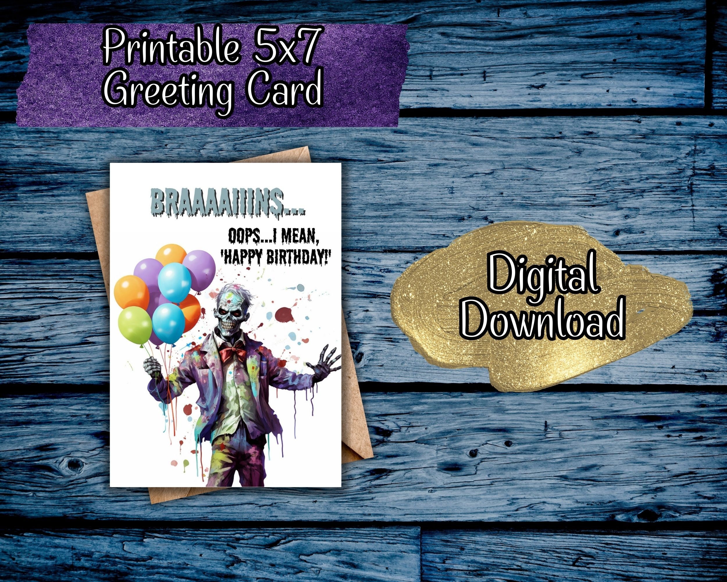 Zombie Birthday Card, Horror Fan's Birthday Card, Blank Inside, Scary ...