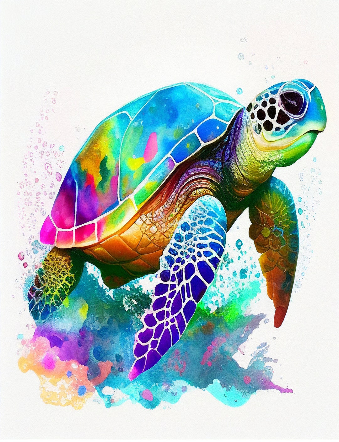 Beautiful Watercolor Turtle, Digital Print, Bright and Colorful, Cute ...