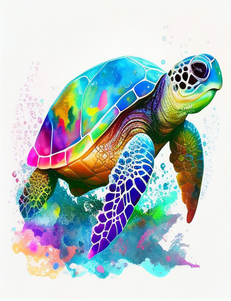 Beautiful Watercolor Turtle, Digital Print, Bright and Colorful, Cute ...